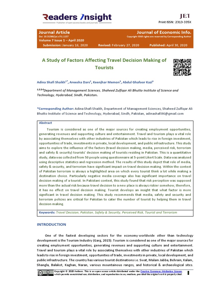 A Study of Factors Affecting Travel Decision Making of Tourists | PDF ...
