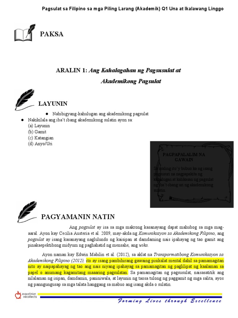 Pagsulat 12 Q1 W1 | PDF