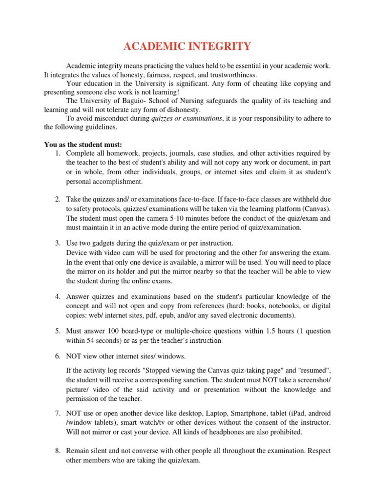 Academic Integrity Guidelines | PDF | Test (Assessment) | Academic ...