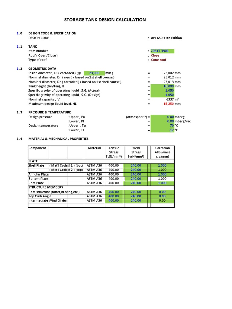 Storage Tank Design Calculation | PDF | Stress (Mechanics) | Physical ...