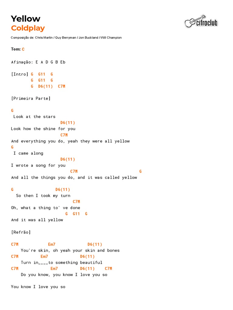 Yellow By Coldplay Guitar Chords