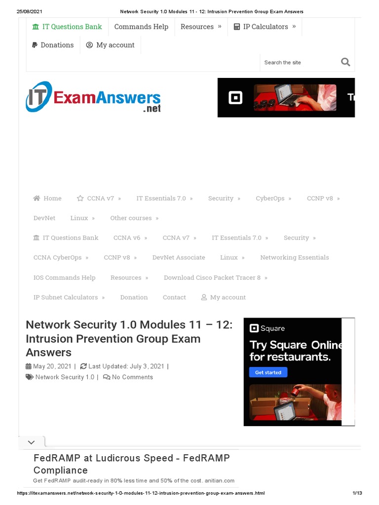 Network Security 1.0 Modules 11 - 12 - Intrusion Prevention Group Exam ...
