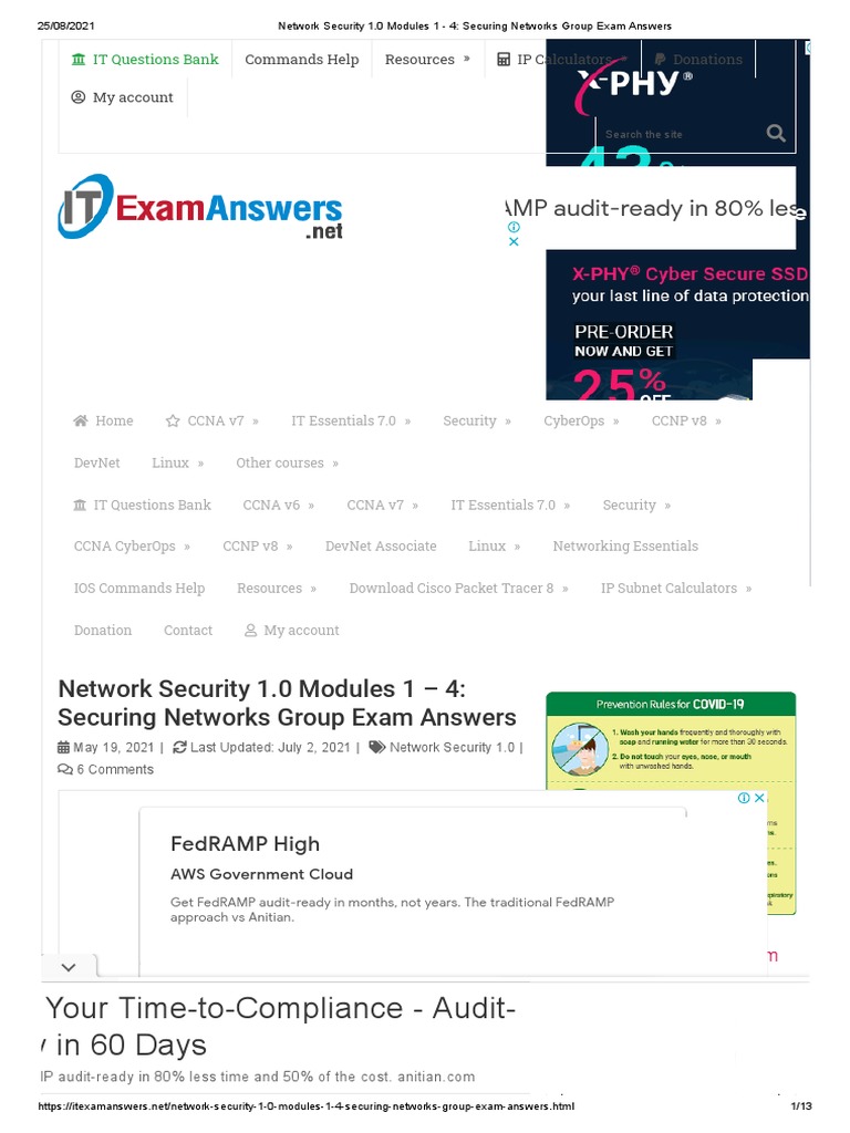 Network Security 1.0 Modules 1 - 4 - Securing Networks Group Exam ...