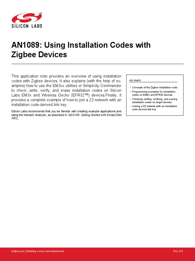 An1089 Using Installation Codes With Zigbee Devices | PDF | Computer Network | Bluetooth
