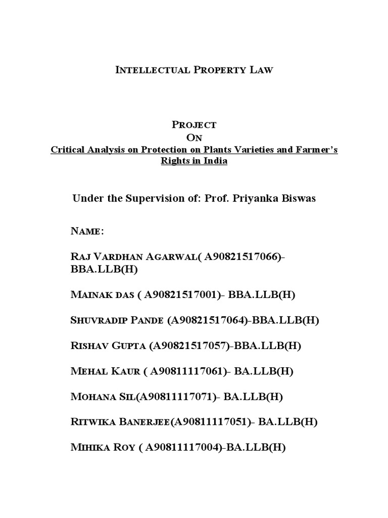 Ipr Rough Project Main | PDF | Intellectual Property | Agriculture