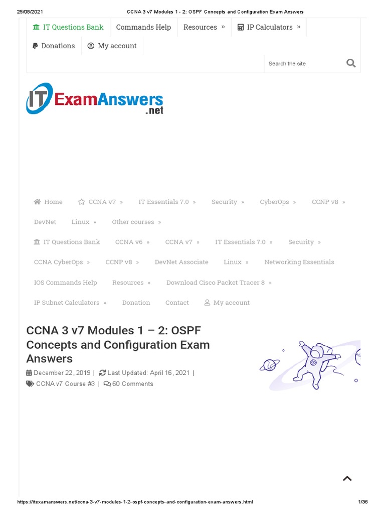 CCNA 3 v7 Modules 1 - 2 - OSPF Concepts and Configuration Exam Answers | Download Free PDF ...