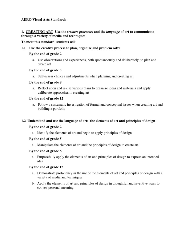 AERO Visual Arts Standards Overview | PDF | Idea | Design