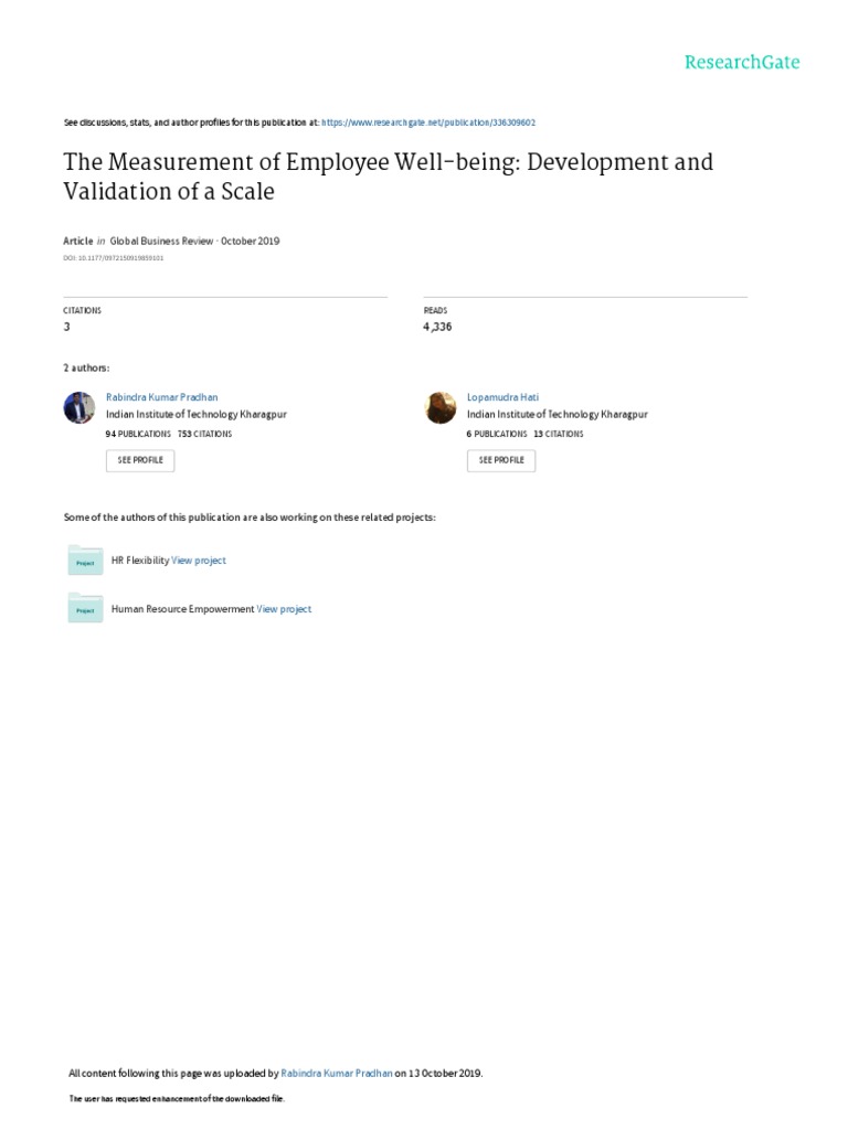 The Measurement of Employee Well-Being: Development and Validation of A ...