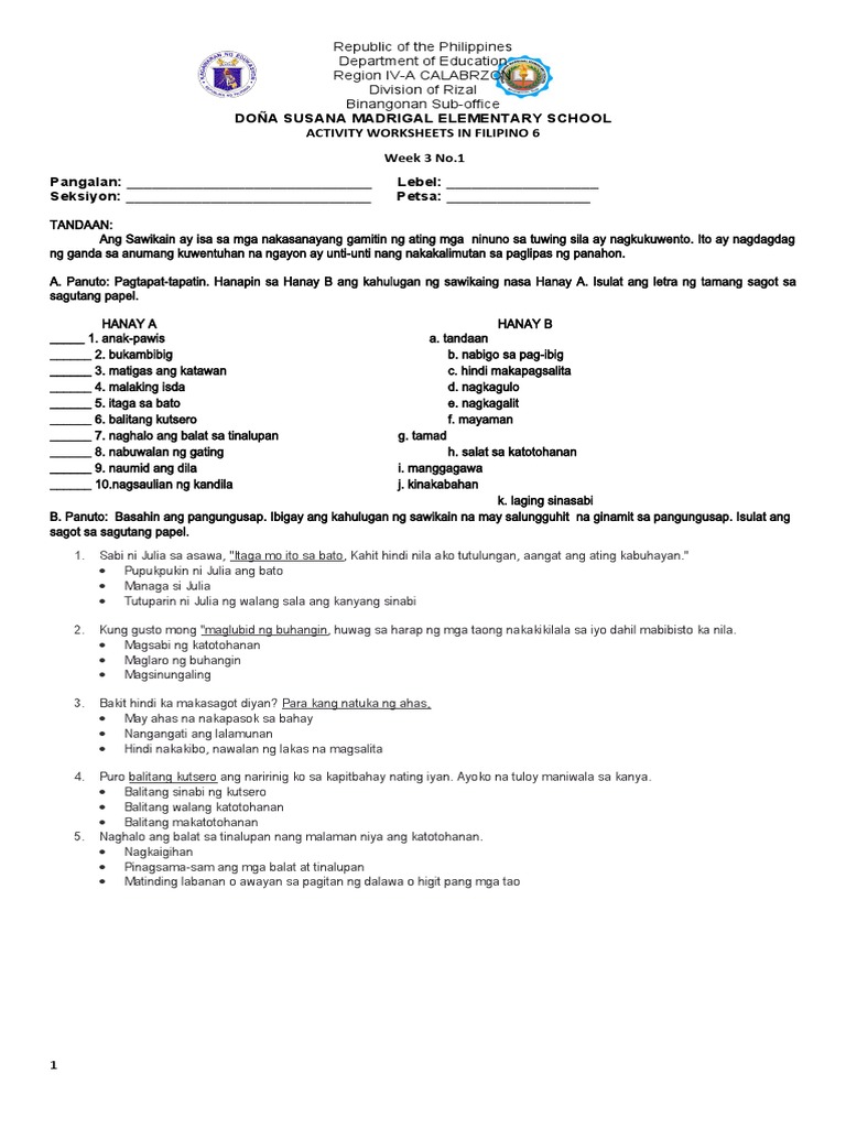 Filipno-Activity-worksheets-Wk.-3-4 (Week2) | PDF