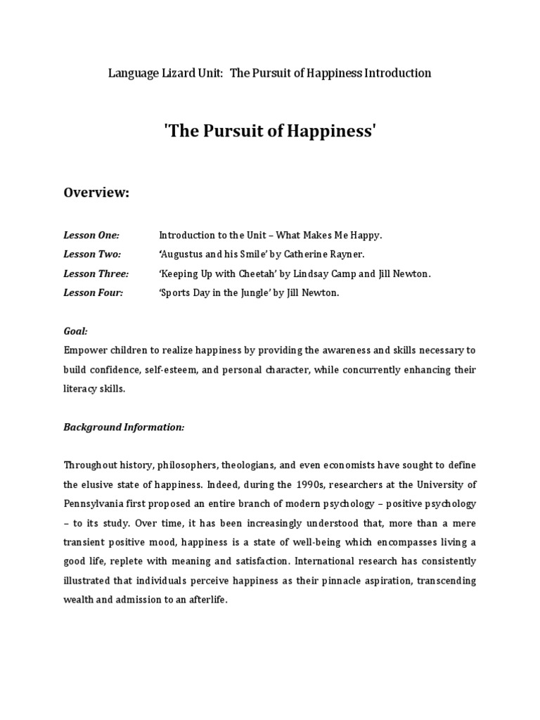The Pursuit of Happiness Lesson Introduction | PDF | Happiness | Psychology