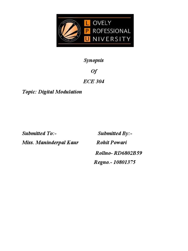 Synopsis of ECE 304 Topic: Digital Modulation | PDF | Modulation | Broadcast Engineering