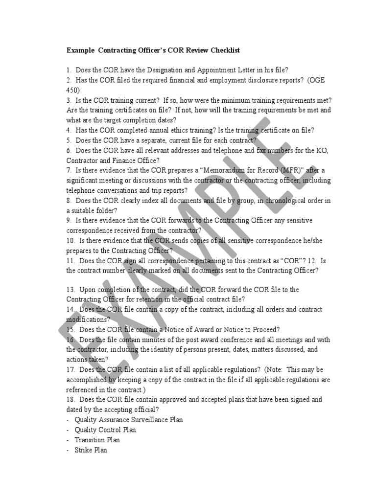 KO's COR Review Checklist | PDF | Invoice | Employment