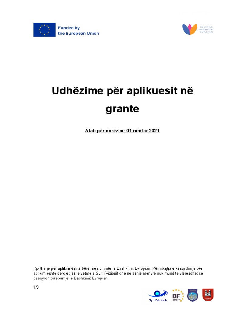 Udhëzime Për Aplikuesit Në Grante1 | PDF