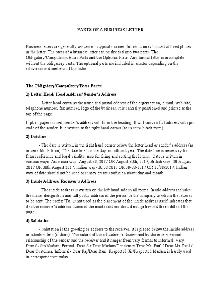 Parts of A Business Letter | Download Free PDF | Human Communication ...