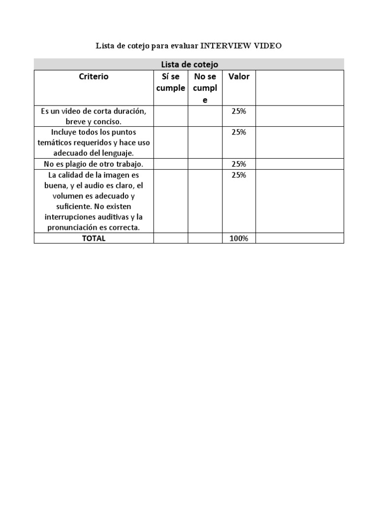 Criterios para Evaluar Videos de Entrevista | PDF