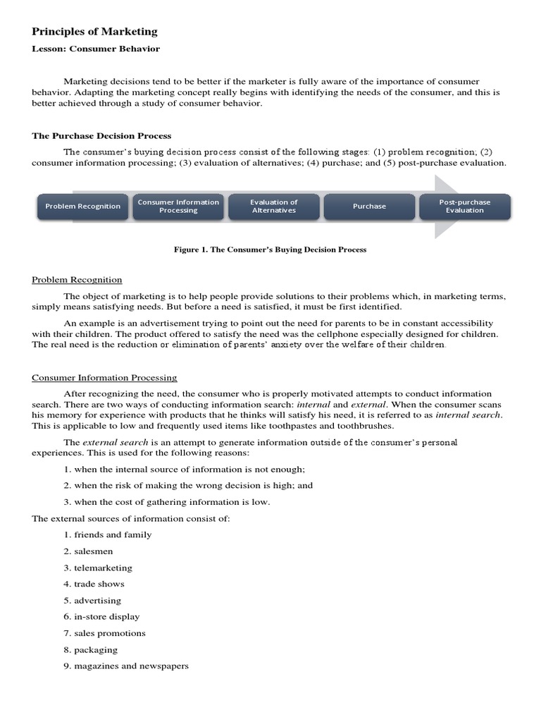 Principles of Marketing: Lesson: Consumer Behavior | PDF | Behavior ...