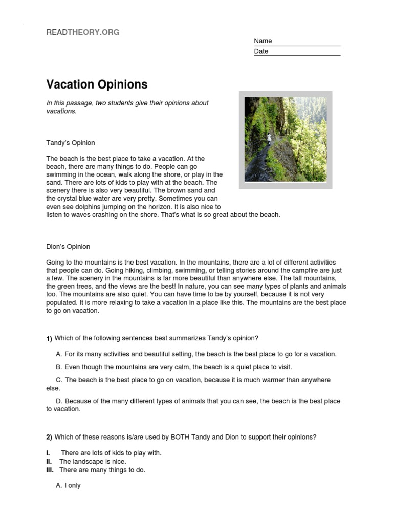 Vacation Opinions: Beach vs. Mountains | PDF | Language Arts ...