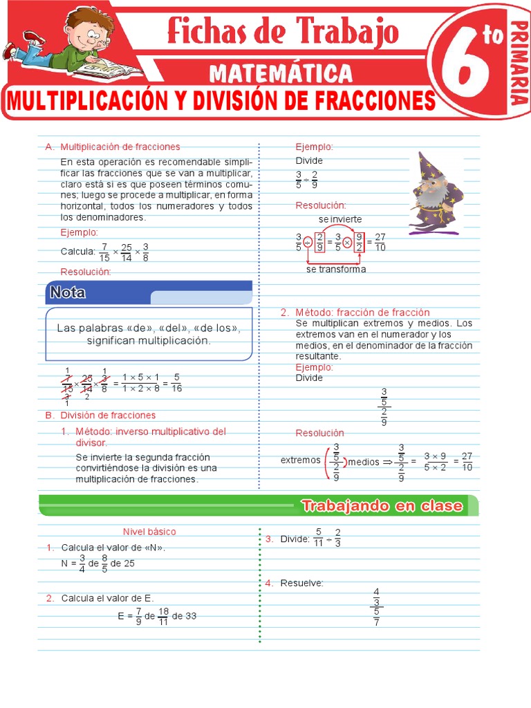 Multiplicacion y Division de Fracciones para Sexto Grado de Primaria ...