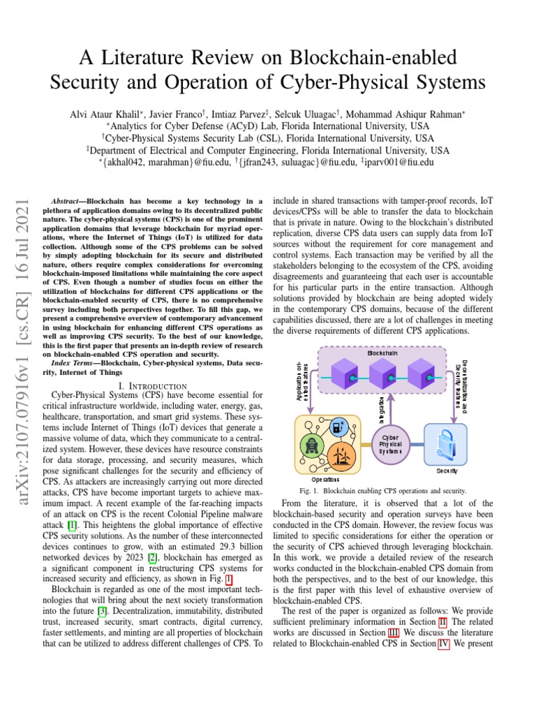 Blockchain Enabled Security And Operation Of Cyber Physicalsystem Pdf Internet Of Things