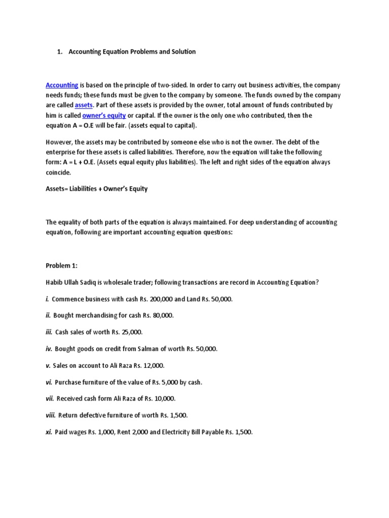 Accounting Equation Problems and Solution | PDF | Equity (Finance ...