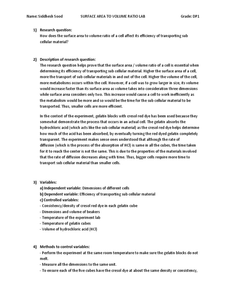 Surface Area To Volume Ratio Lab | PDF | Surface Area | Hydrochloric Acid