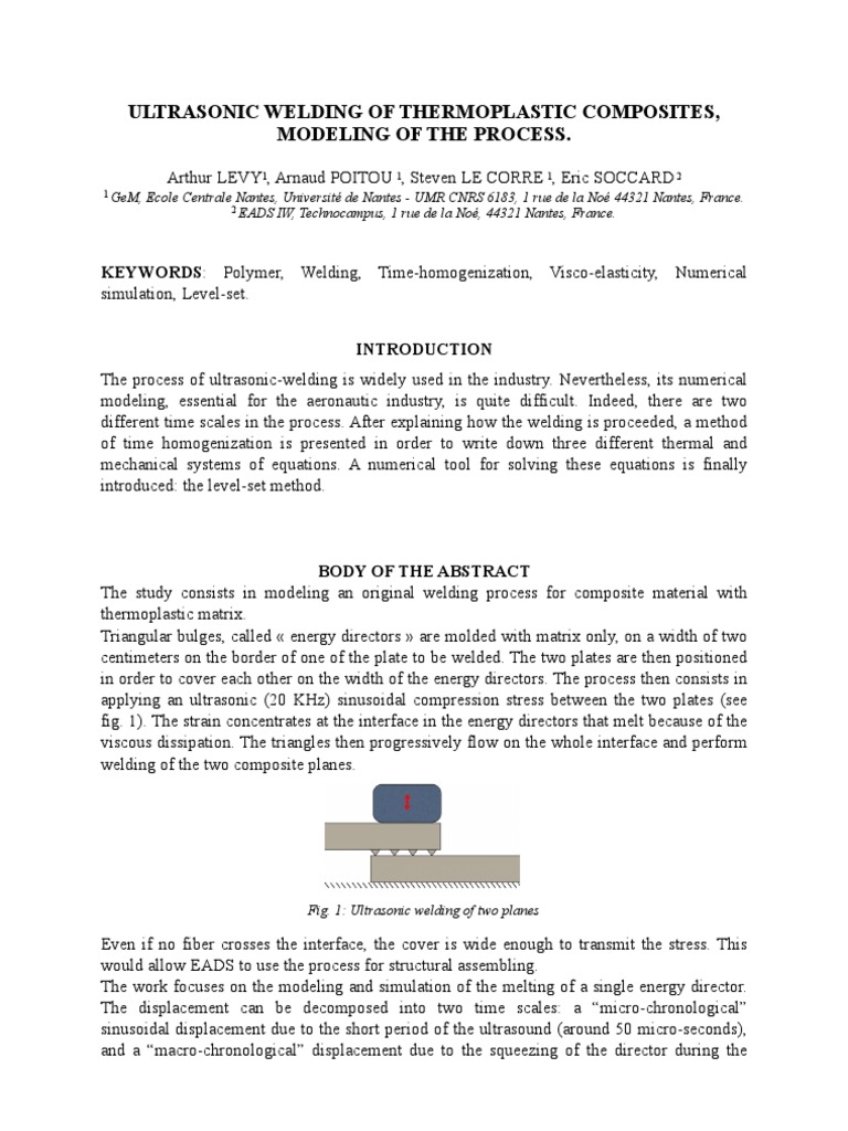 Ultrasonic Welding of Thermoplastic Composites, Modeling of The Process ...