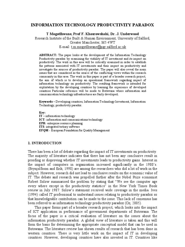 Information Technology Productivity Paradox | PDF | Case Study ...