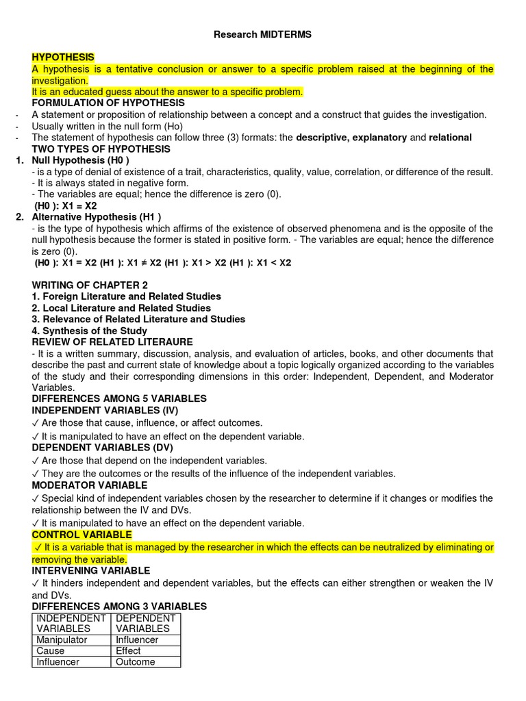 Research Midterms | PDF | Sampling (Statistics) | Hypothesis