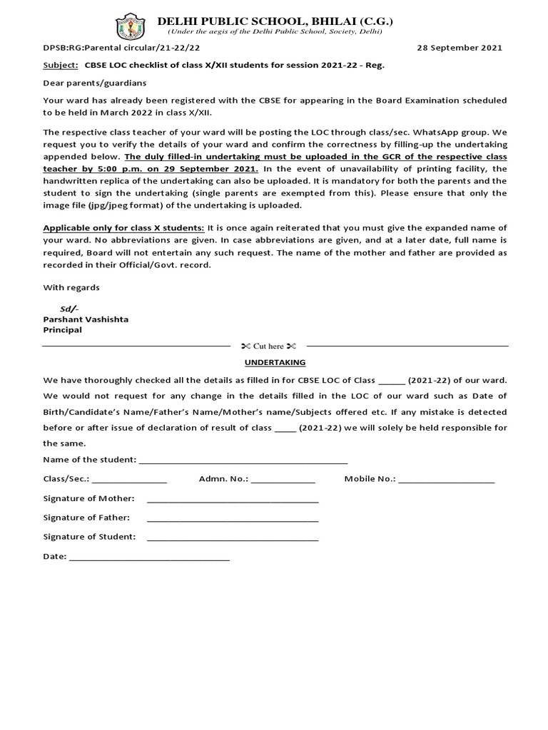 Loc Checklist Circular To Parents | PDF