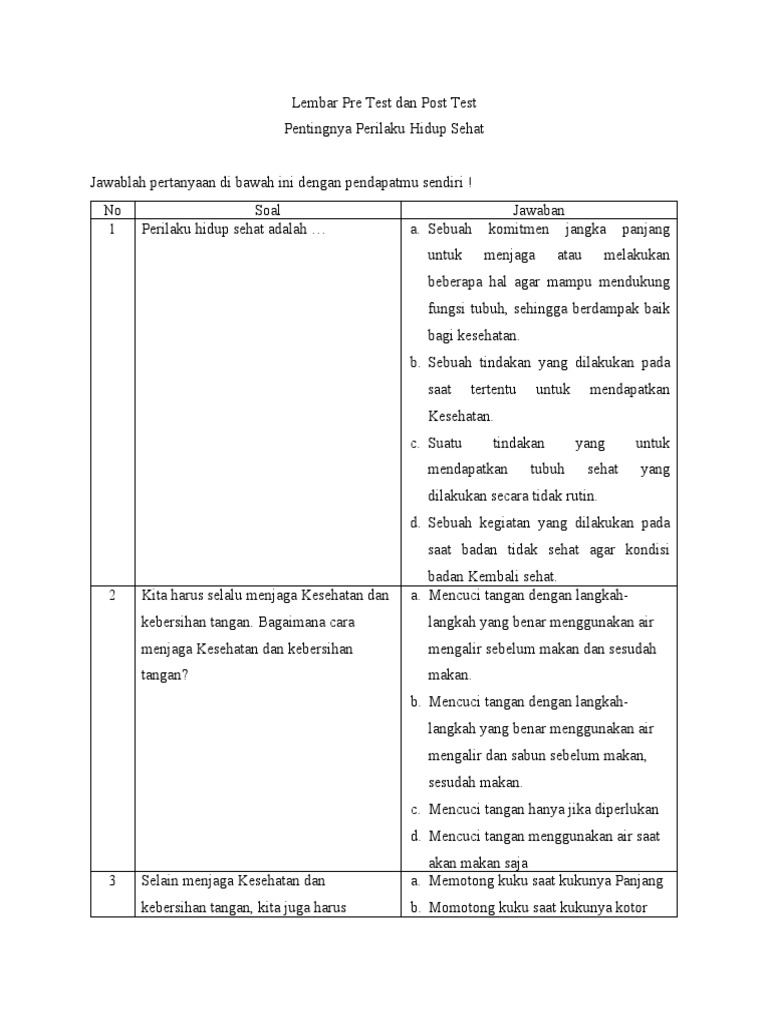 Lembar Pre Test Dan Post Test | PDF