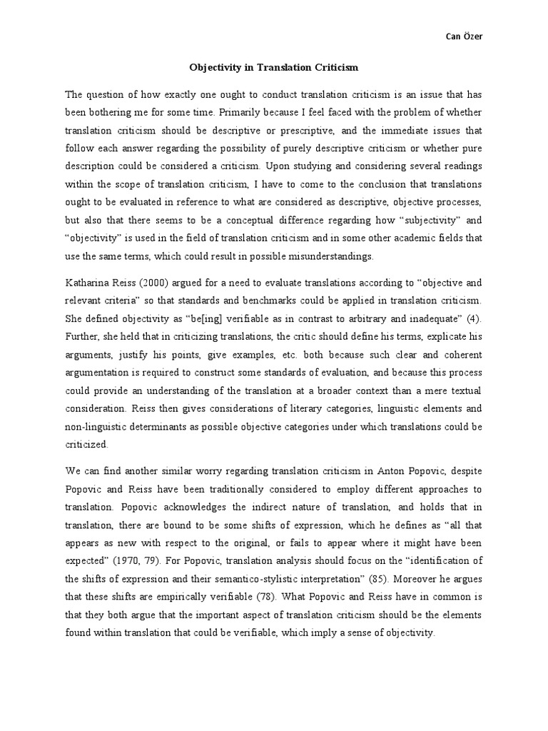 Objectivity in Translation Criticism | PDF | Translations | Criticism