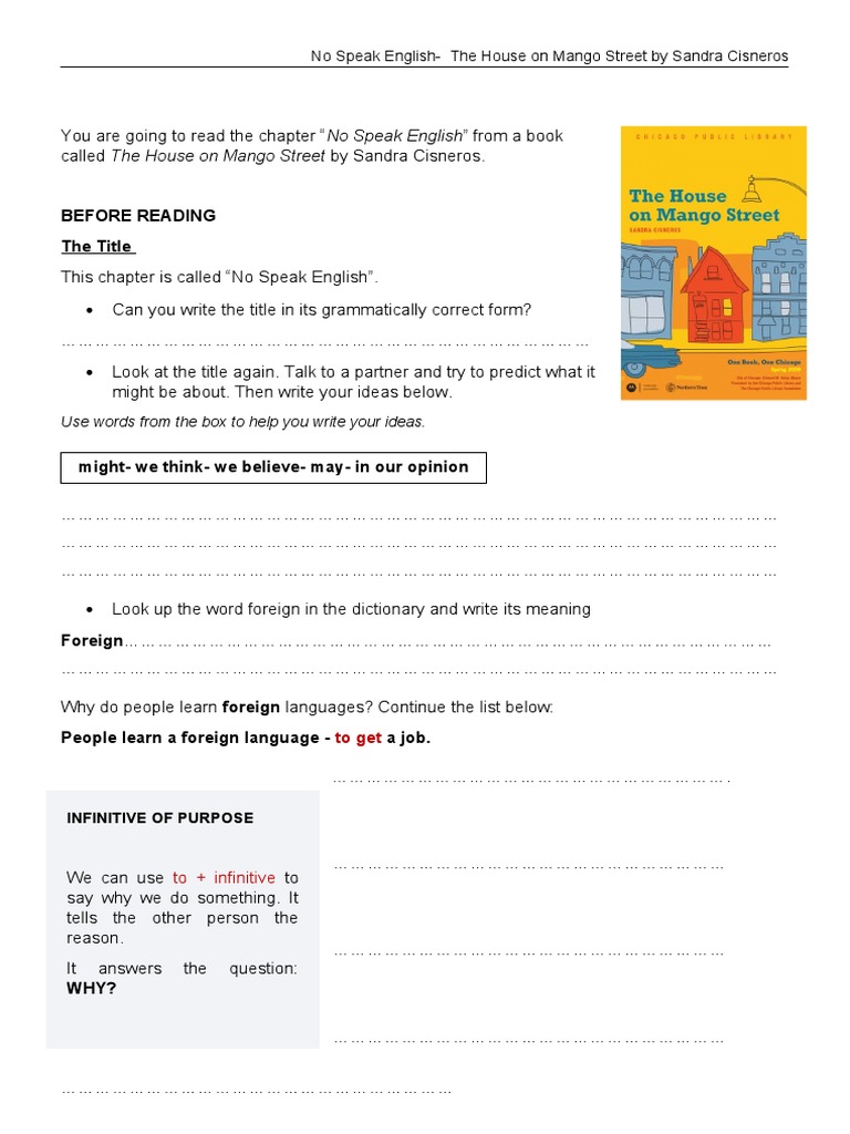 Before Reading The Title: No Speak English-The House On Mango Street by ...