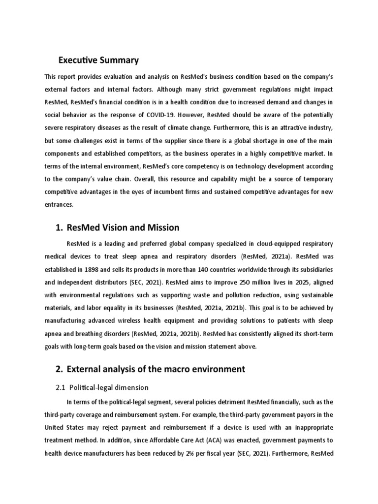 Resmed + Executive Summary | PDF | Competitive Advantage | Health Care