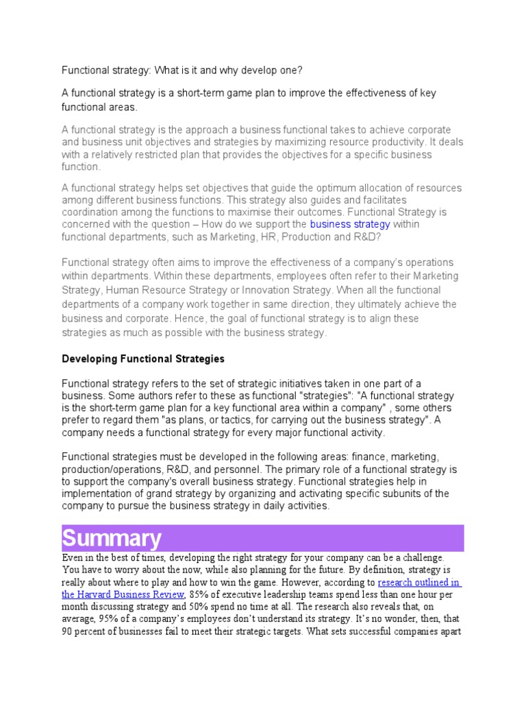 Business Strategy: Developing Functional Strategies | PDF | Strategic ...