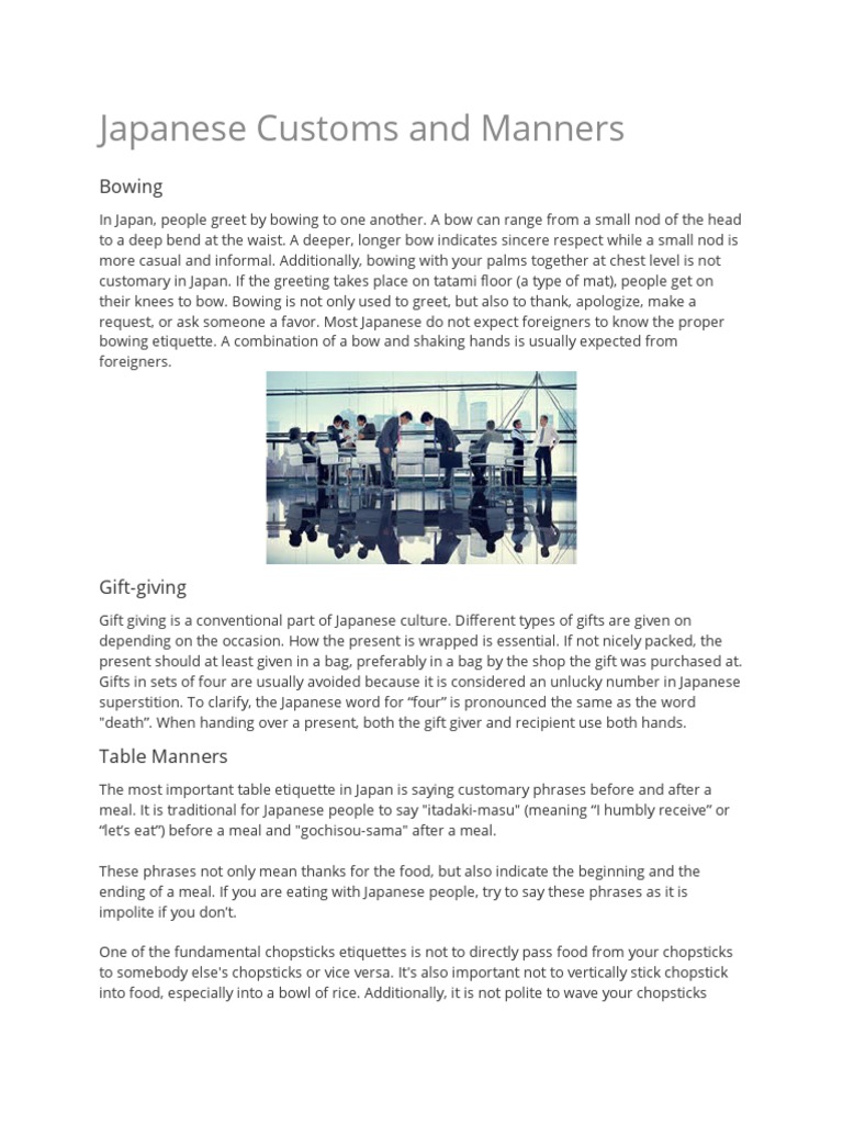 Japanese Customs and Etiquette Guide | PDF | Gift | Cultural Conventions