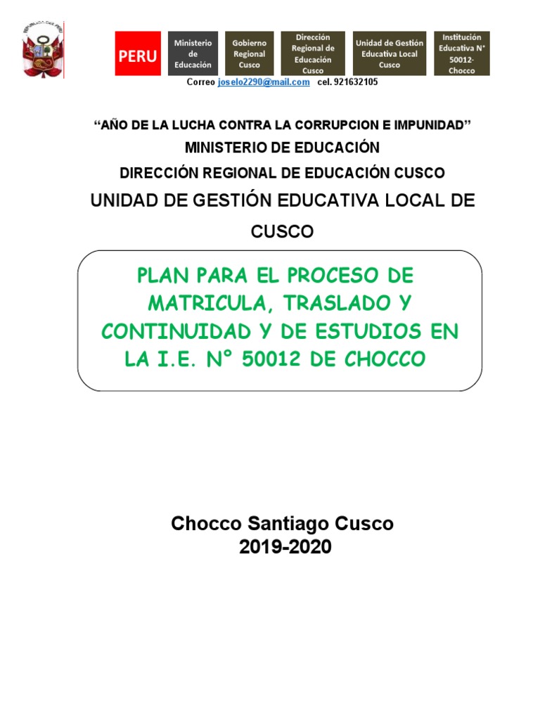 Plan para El Proceso de Matricula 2019-2020 | PDF | Educación primaria ...