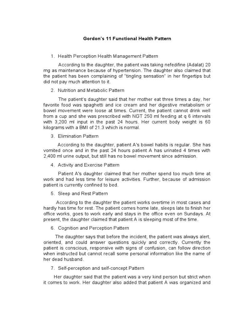 Gordon's 11 Functional Health Pattern | PDF | Clinical Medicine ...