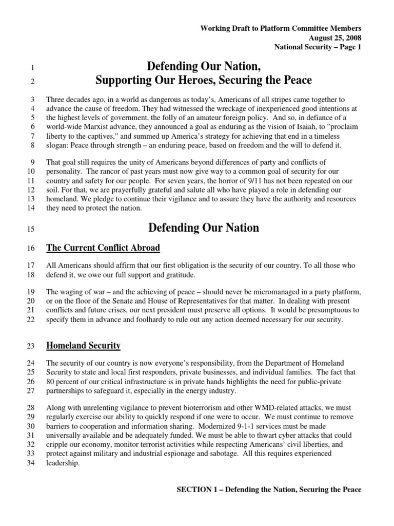 Defending Our Nation, Supporting Our Heroes, Securing The Peace | PDF ...
