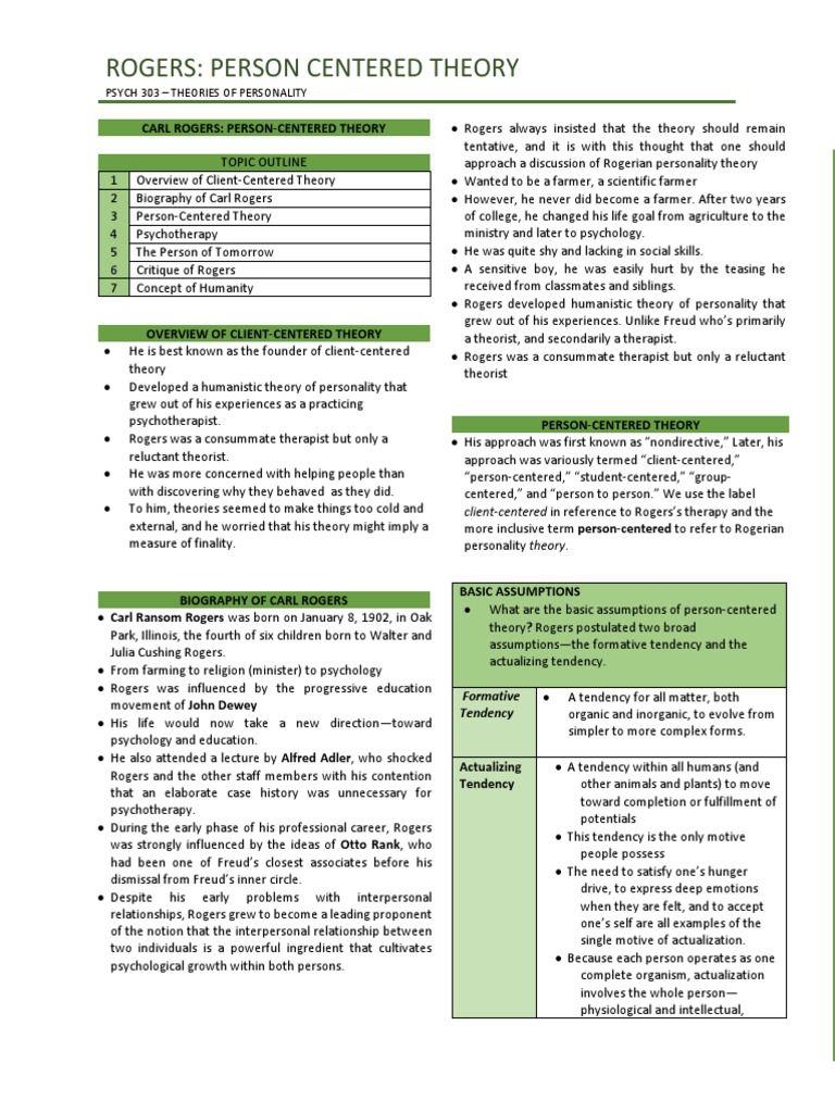 Carl Rogers: Person-Centered Theory | PDF | Psychotherapy | Self ...