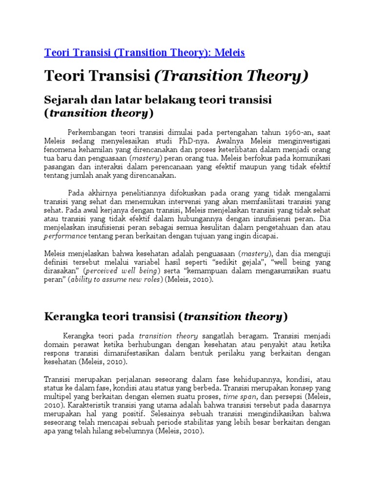 Teori Transisi Meleis dalam Keperawatan | PDF
