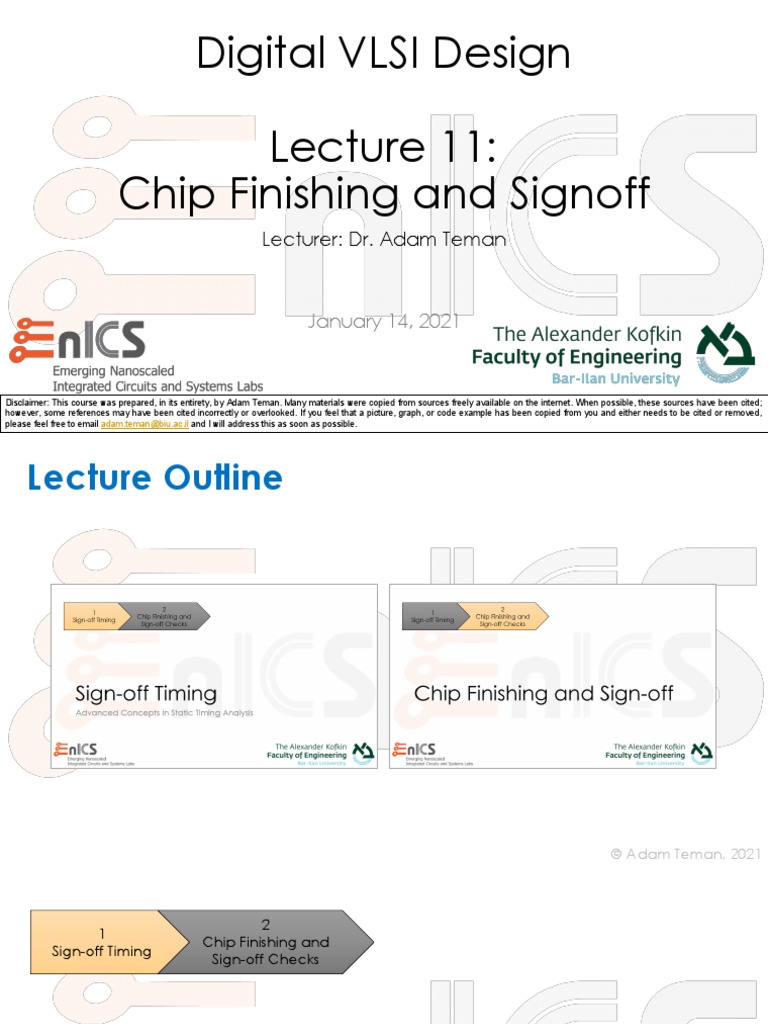 Digital VLSI Design Chip Finishing and Signoff: Lecturer: Dr. Adam Teman | PDF | Electronic ...