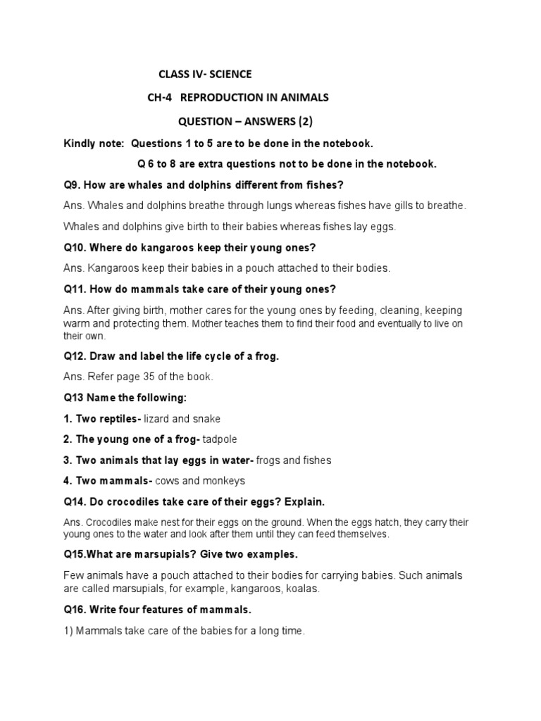 Ch-4 Reproduction in Animals Question - Answers (2) : Class Iv-Science ...