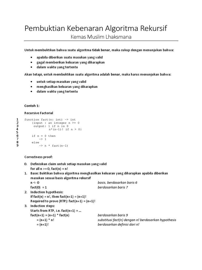 Week 4 LN KMM - Correctness Proof of Recursive Algorithm Id-RMB | PDF | Metode & Bahan Ajar
