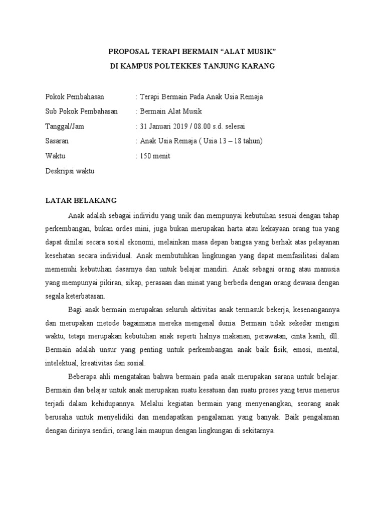 Proposal Terapi Bermain | PDF