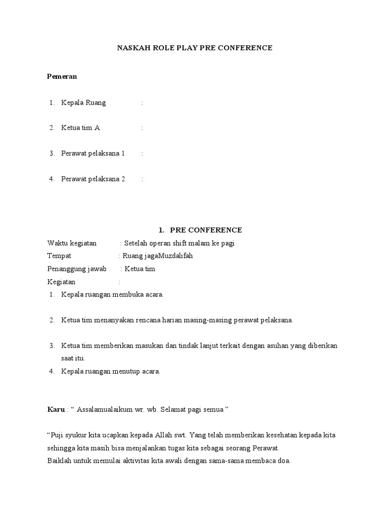 Naskah Role Play Pre Conference | PDF