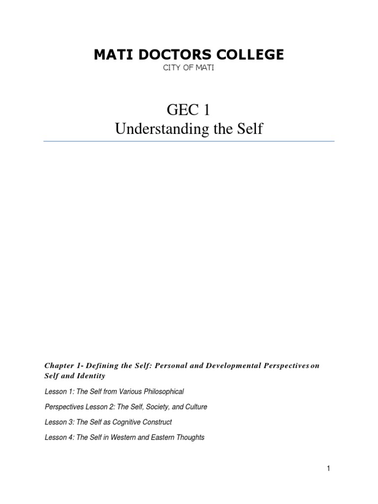 GEC-1-CHAPTER-1 Understanding The Self | PDF | Self Esteem | Self