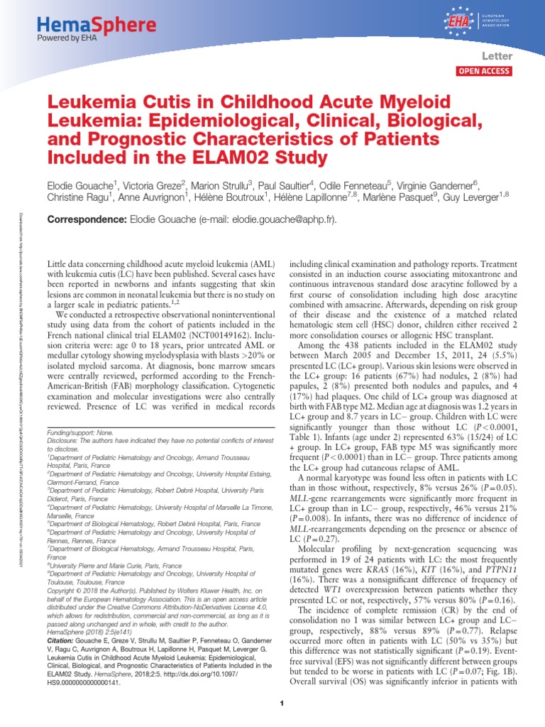 Leukemia Cutis in Childhood Acute Myeloid.6 | PDF | Leukemia | Hematopoietic Stem Cell ...