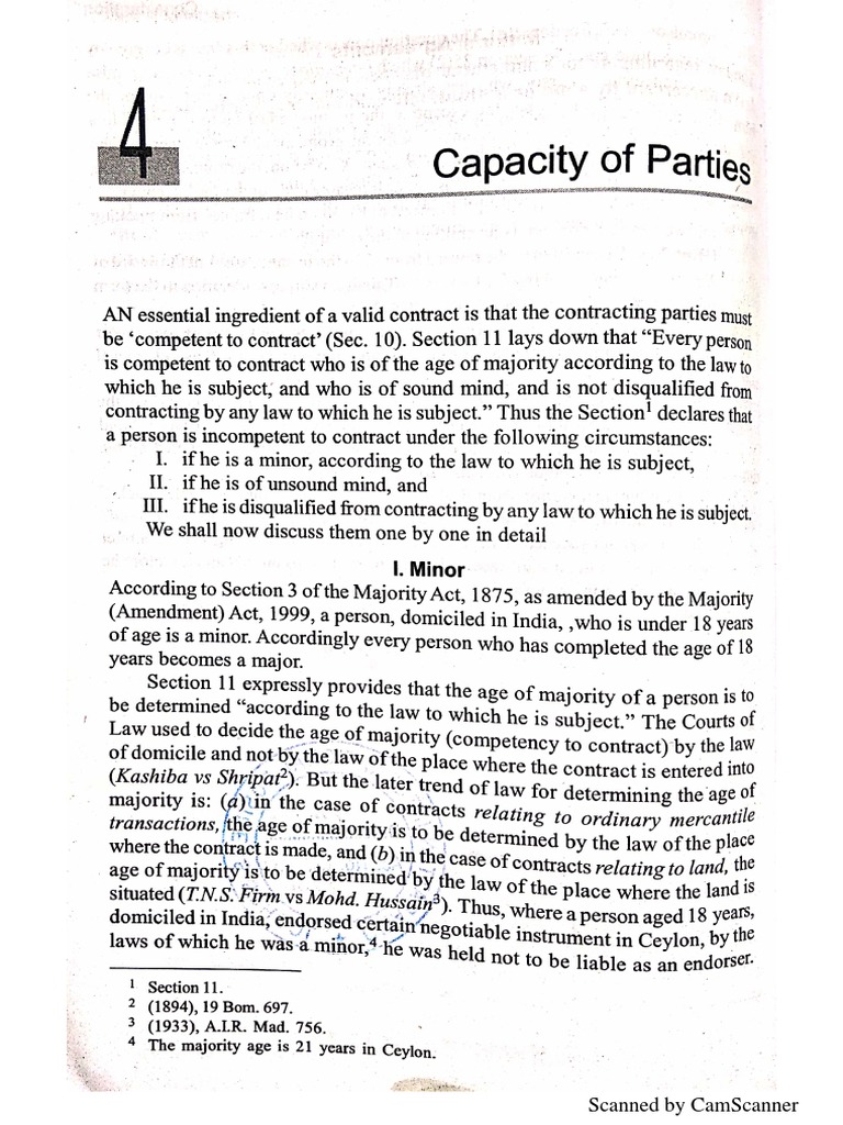 0 - Law of Contract - Chapter4 - Capacity of Parties | PDF