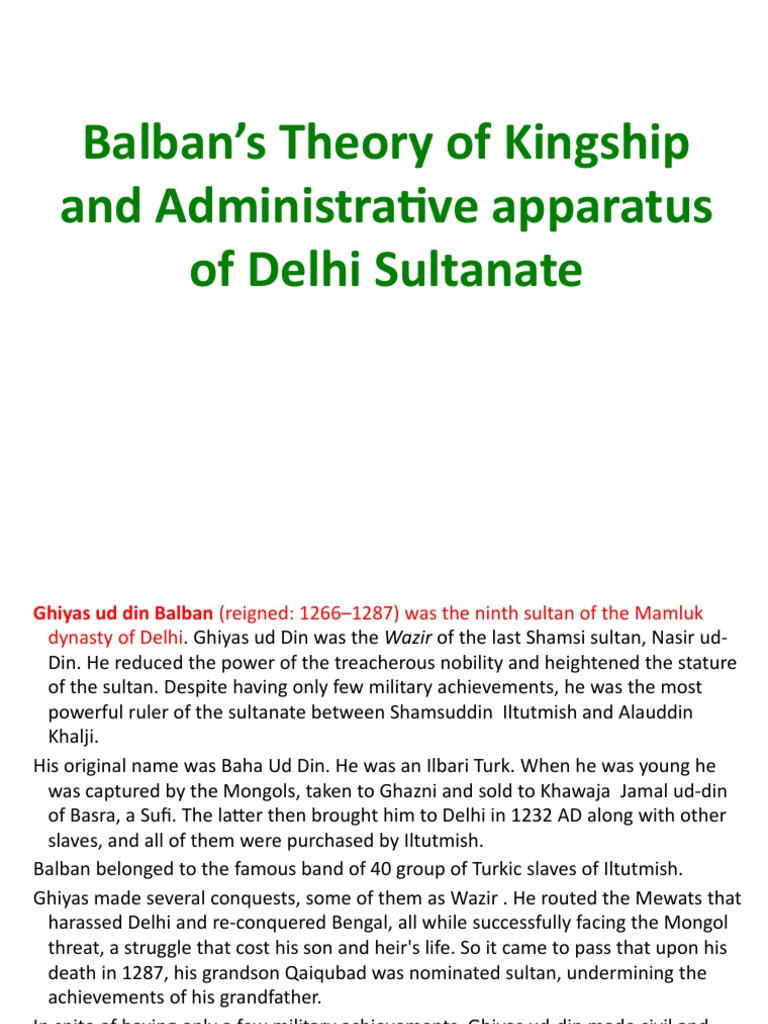 Balban's Theory of Kingship | PDF
