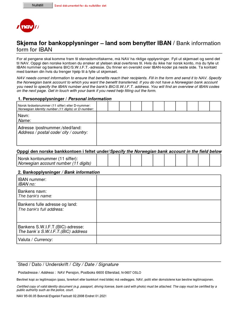 NAV - Bank Information Form For Europe | PDF
